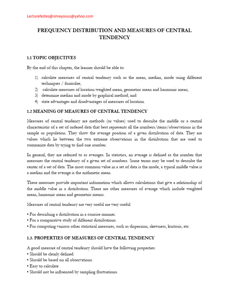 Frequency Distribution and Measures of Central Tendency | PDF | Mean | Arithmetic Mean