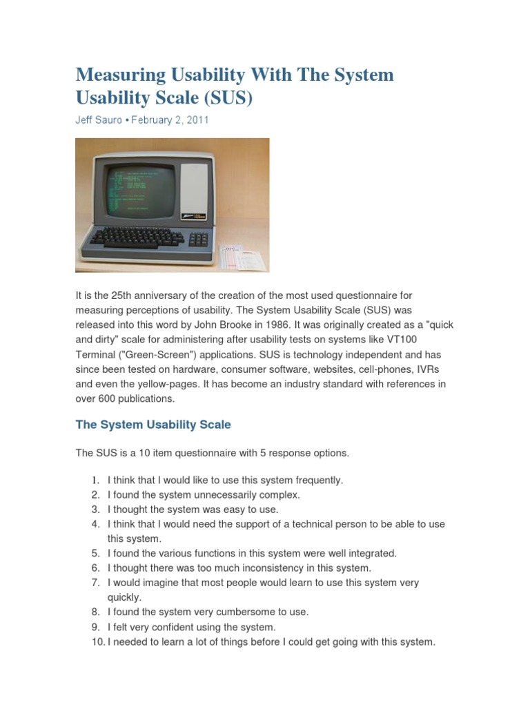 1984 SUS (System Usability Scale) | PDF | Usability | Validity (Statistics)