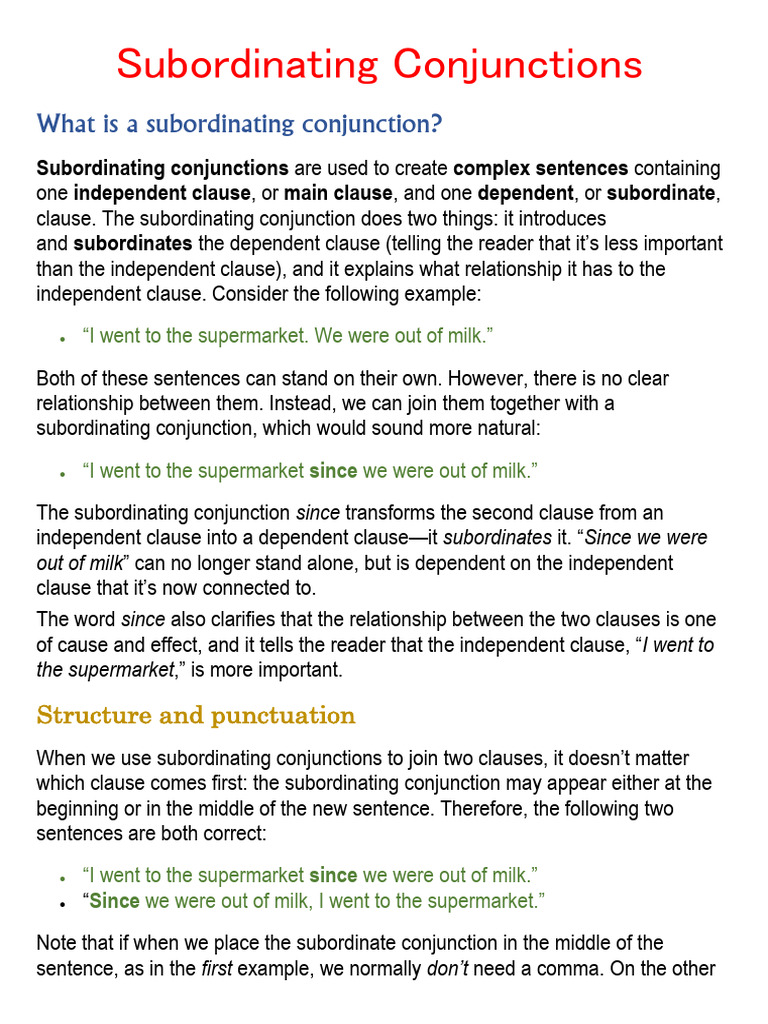 Subordinating Conjunctions - SV RAMANUJ | PDF | Syntax | Language Mechanics