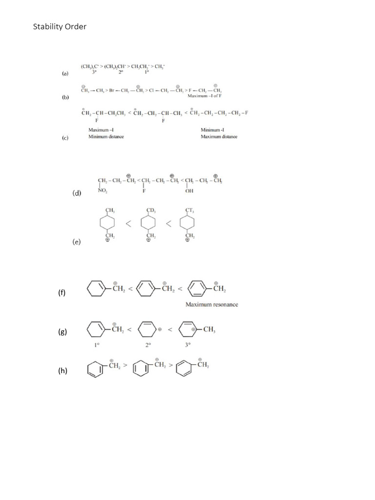 Stability Order of Carbocation (Examples) | PDF