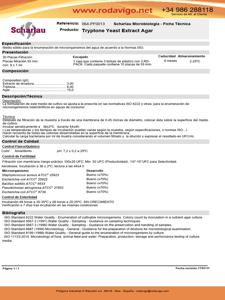 Triptona Extracto Levadura 064 Pf0013 Scharlau | PDF | Las bacterias ...
