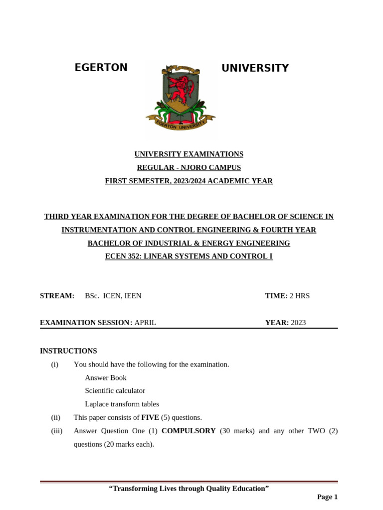 ECEN 352 EXAM 2023 | PDF | Applied Mathematics | Mechanics