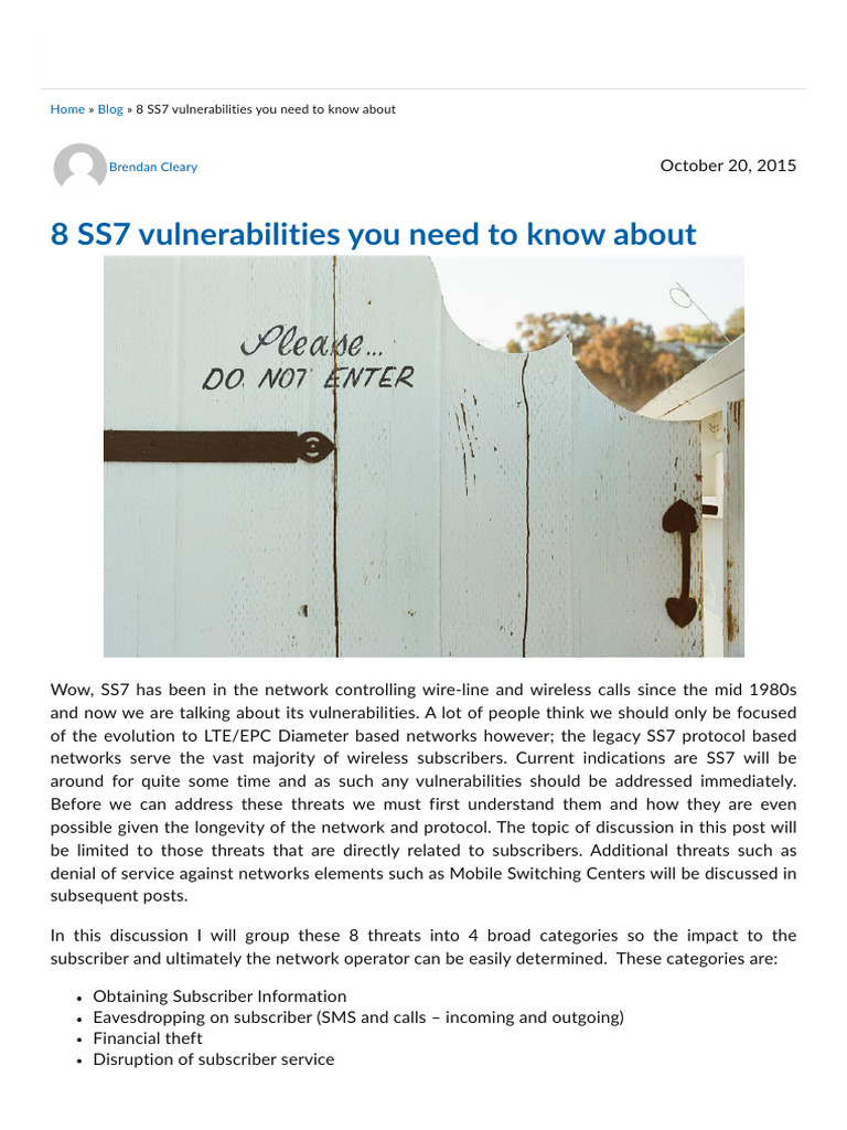8 SS7 vulnerabilities you need to know about - Cellusys | PDF ...