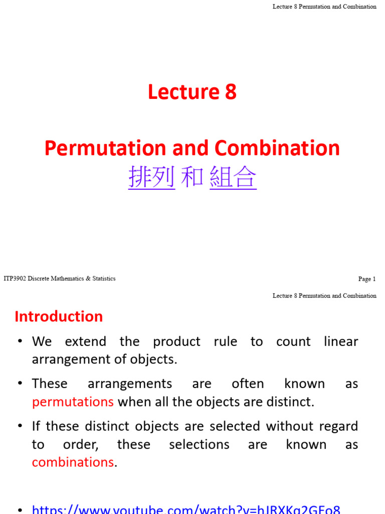 ITP3902 DMS Lec 8 Permutation and Combination | PDF | Permutation ...