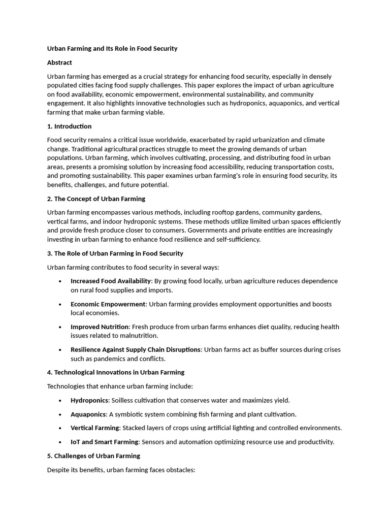 Urban Farming and Its Role in Food Security | PDF | Urban Agriculture ...