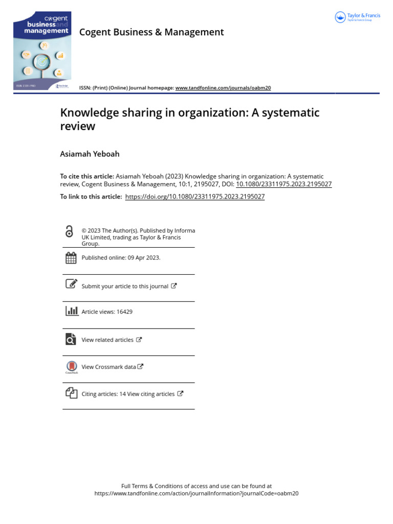Knowledge Sharing in Organization A Systematic Review | PDF | Knowledge | Methodology
