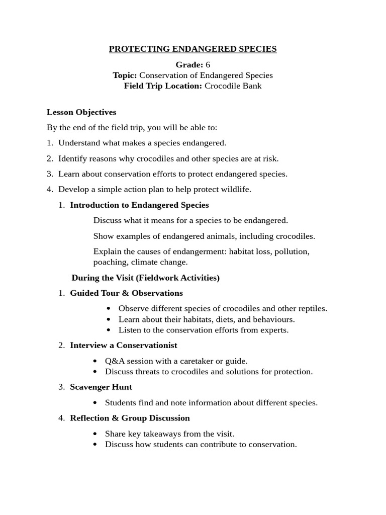 Protecting Endangered Species PBL Activity | PDF