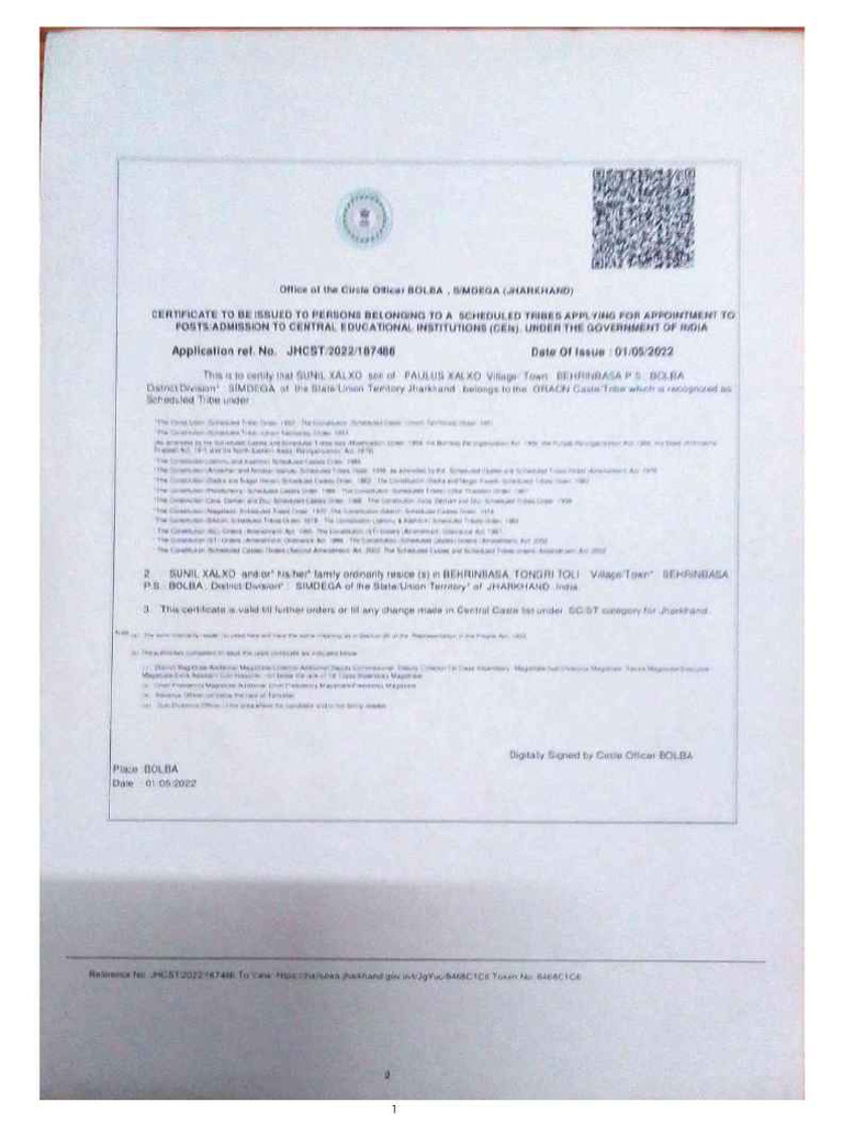 Sunil's Caste Certificate - Compressed - 11zon | PDF