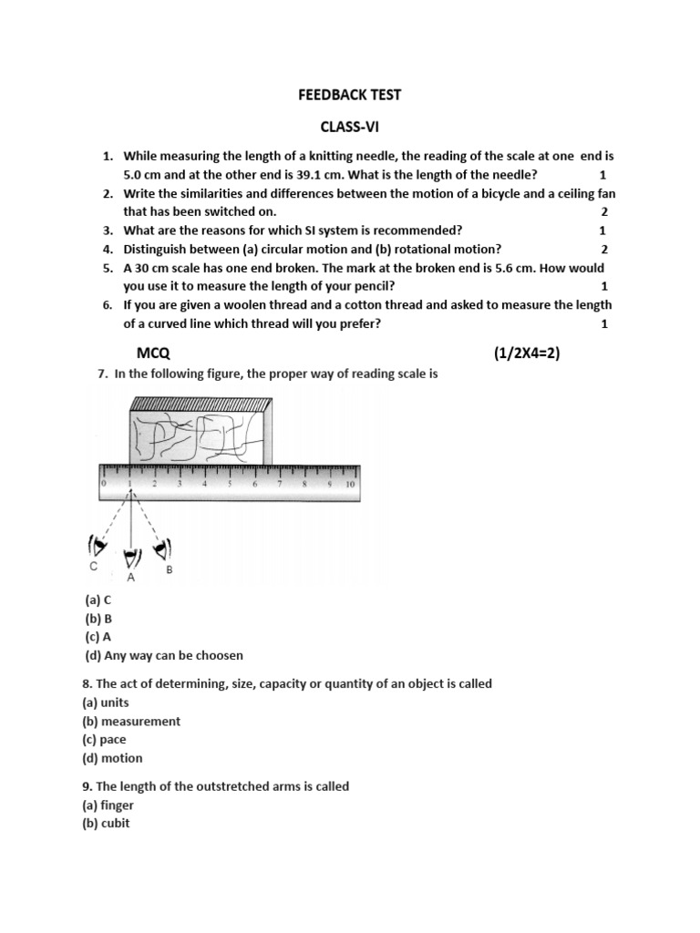 Class-Vi-Feedback Test-Pa-I | PDF