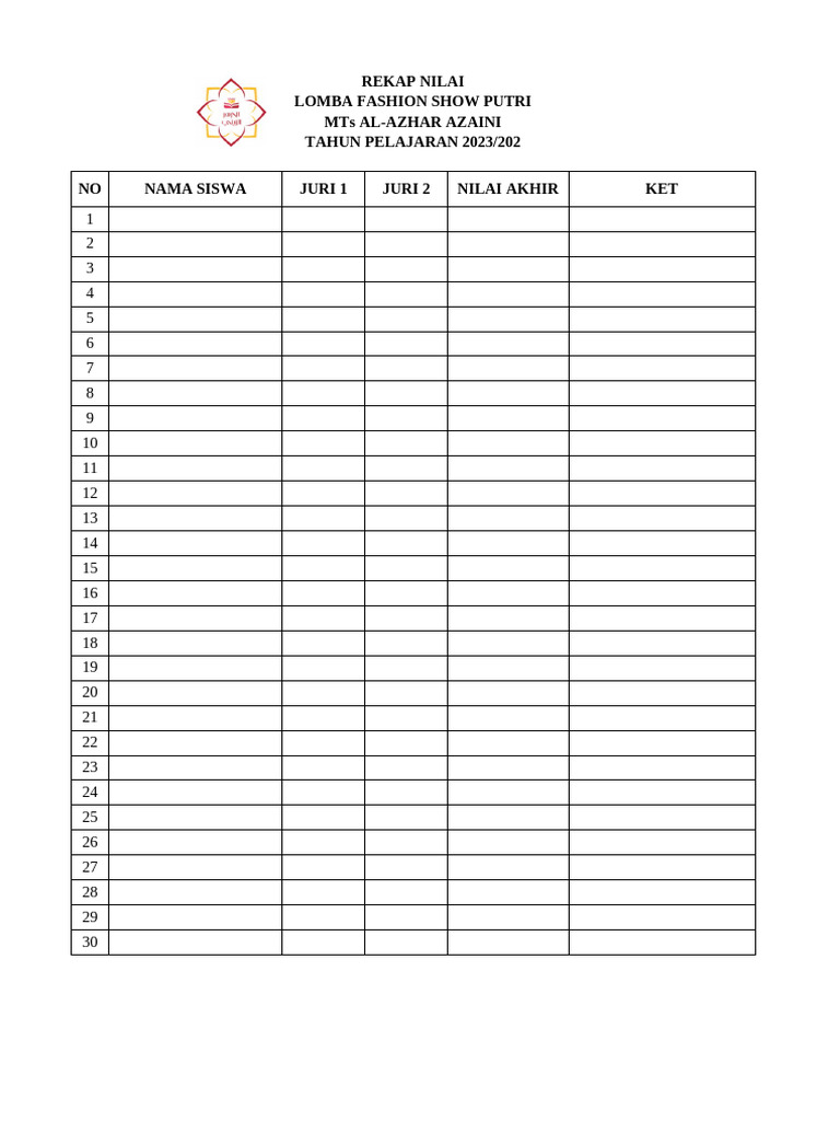 Rekap Nilai Lomba | PDF