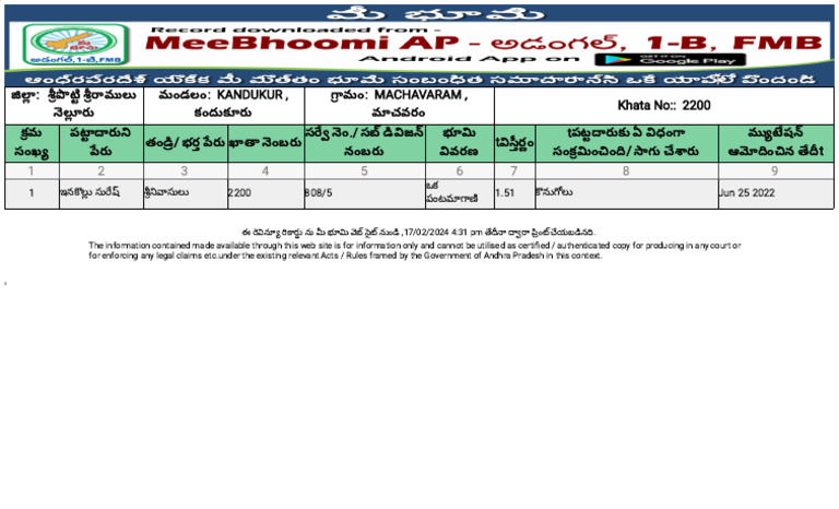 17-Feb-2024 - Meebhoomi 1-బి అడంగల్4 | PDF