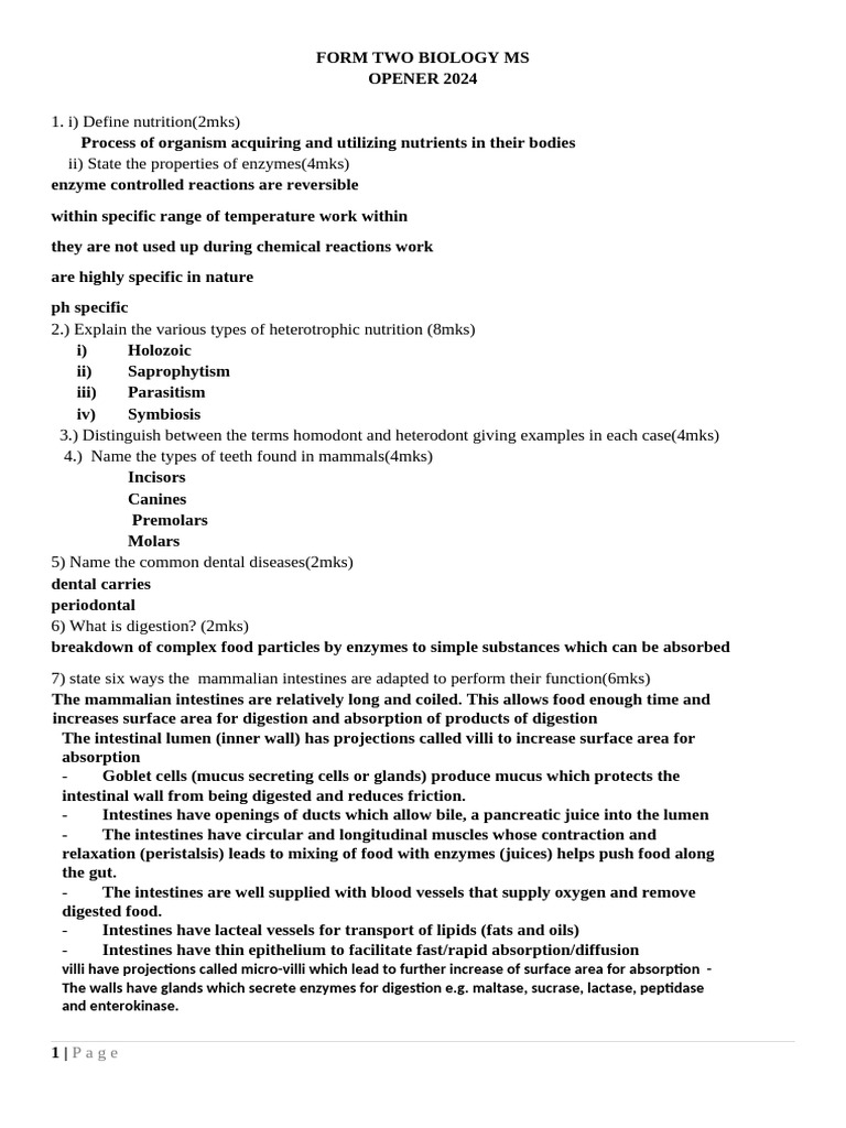 BIOLOGY F2 MS | PDF | Digestion | Gastrointestinal Tract