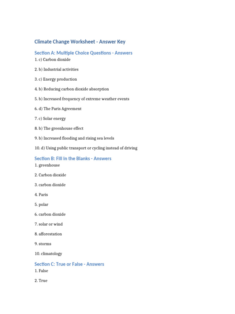 Climate Change Worksheet Answers | PDF