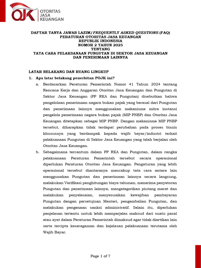POJK 2 Tahun 2025: Tata Cara Pungutan | PDF