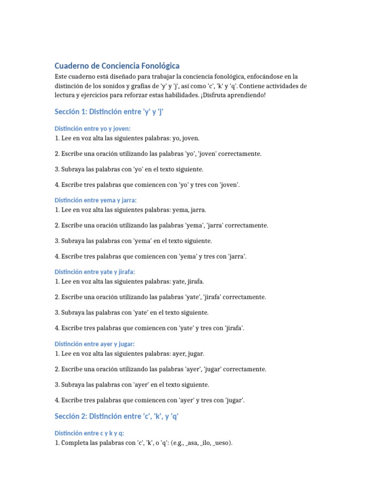 Cuaderno Conciencia Fonologica | PDF