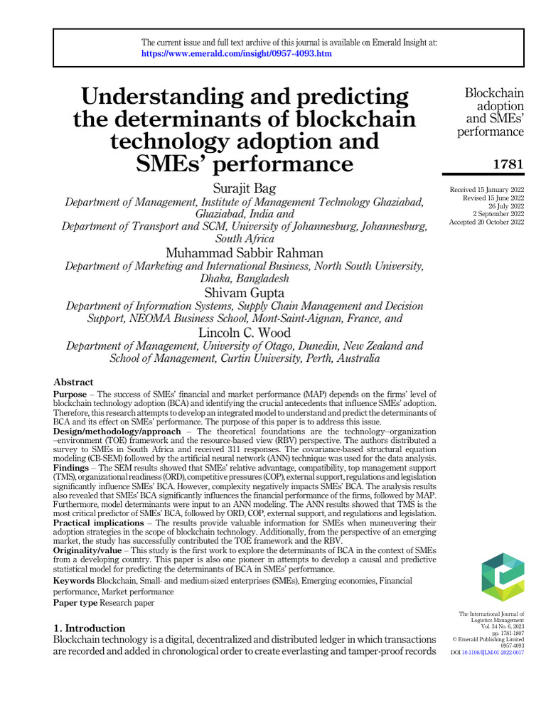 Blockchain Technology Adoption and SMEs' Performance | PDF | Survey Methodology | Structural ...