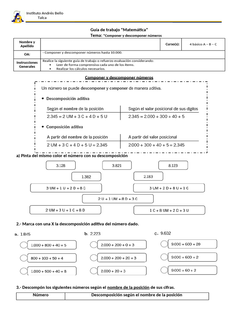 Componer y Descomponer Números | PDF