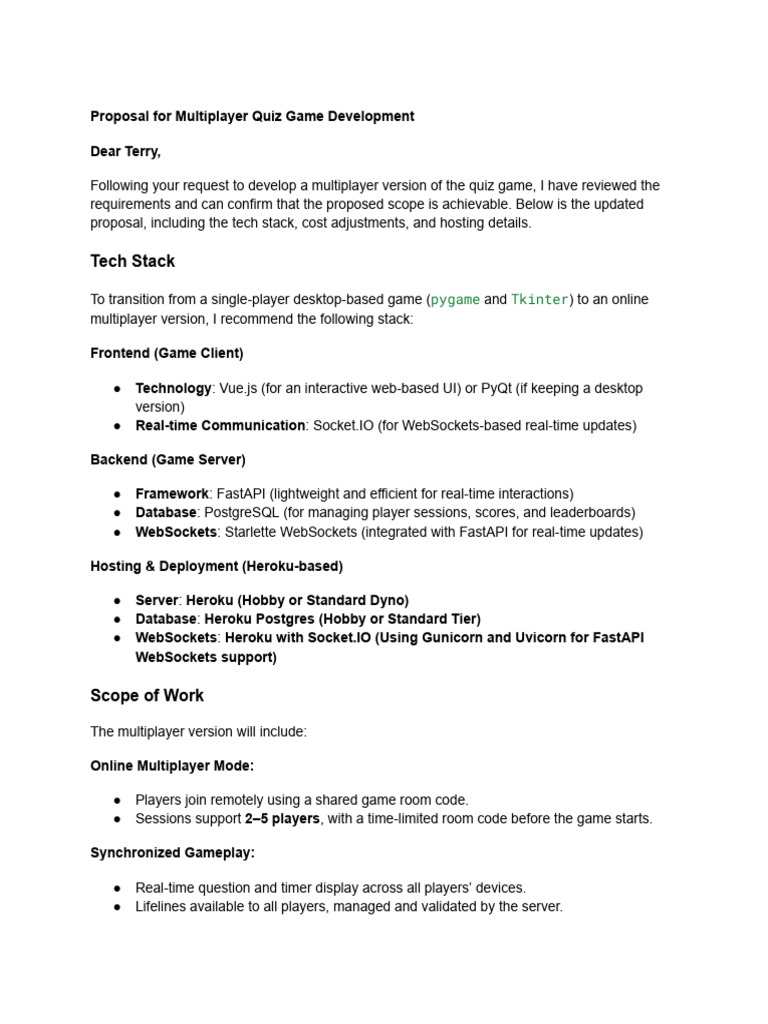 Multiplayer Quiz Game Development Proposal | PDF | Postgre Sql | Server ...