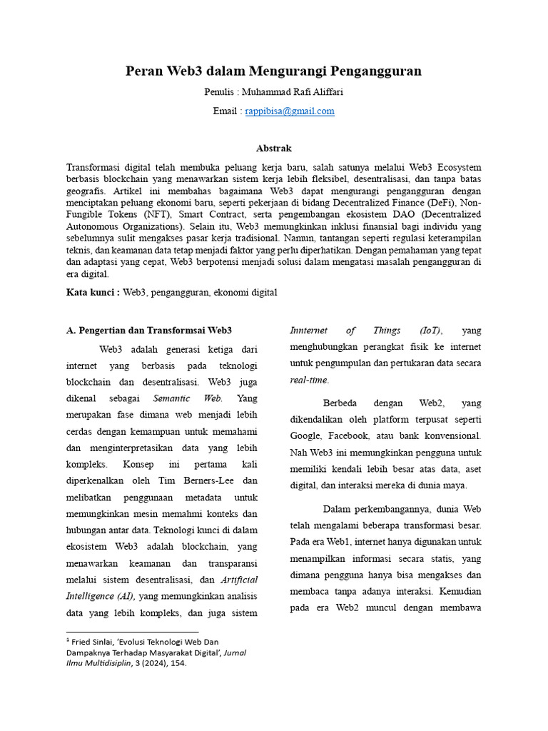 Peran Web3 Dalam Mengurangi Pengangguran | PDF