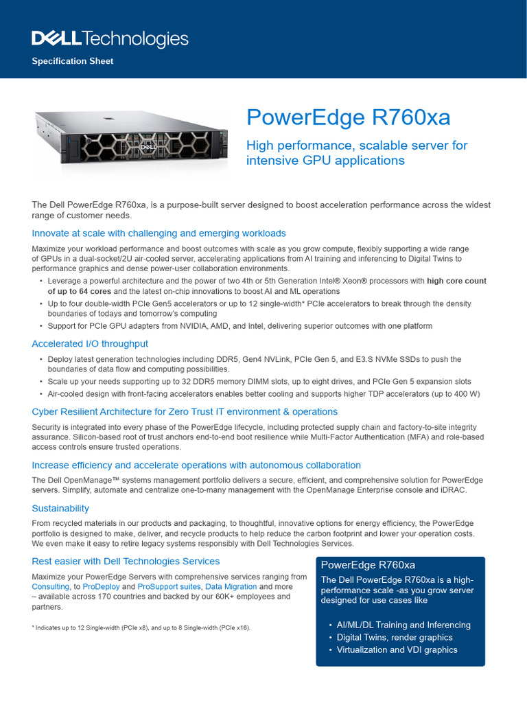 Poweredge R760xa Spec Sheet | PDF | Graphics Processing Unit | Intel