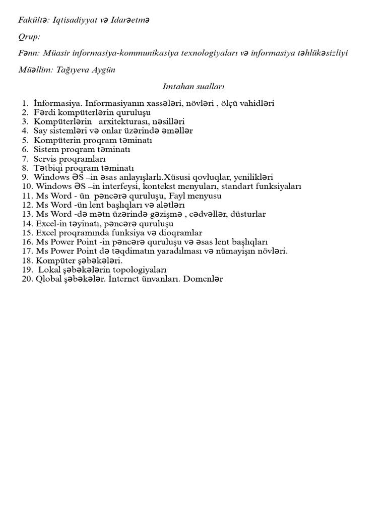 İKT Imtahan Sualları | PDF