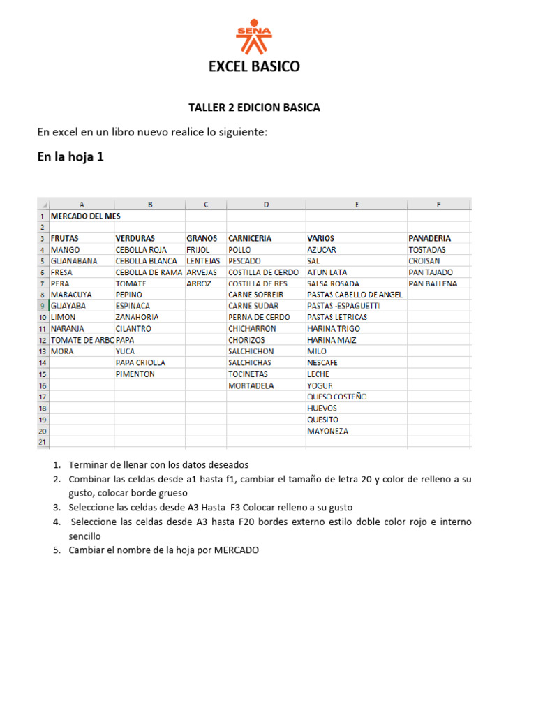 TALLER 2 EXCEL EDICION BASICA | PDF