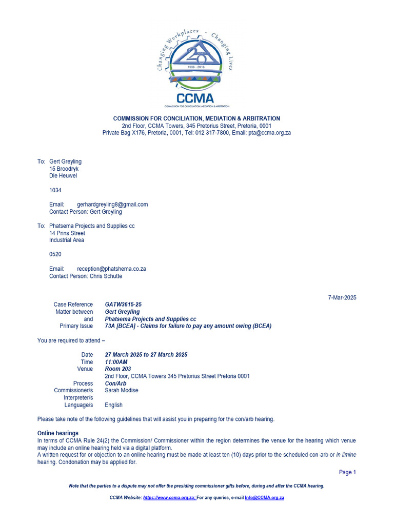 CCMA Legal Representation Guidelines | PDF | Arbitration | Trade Union