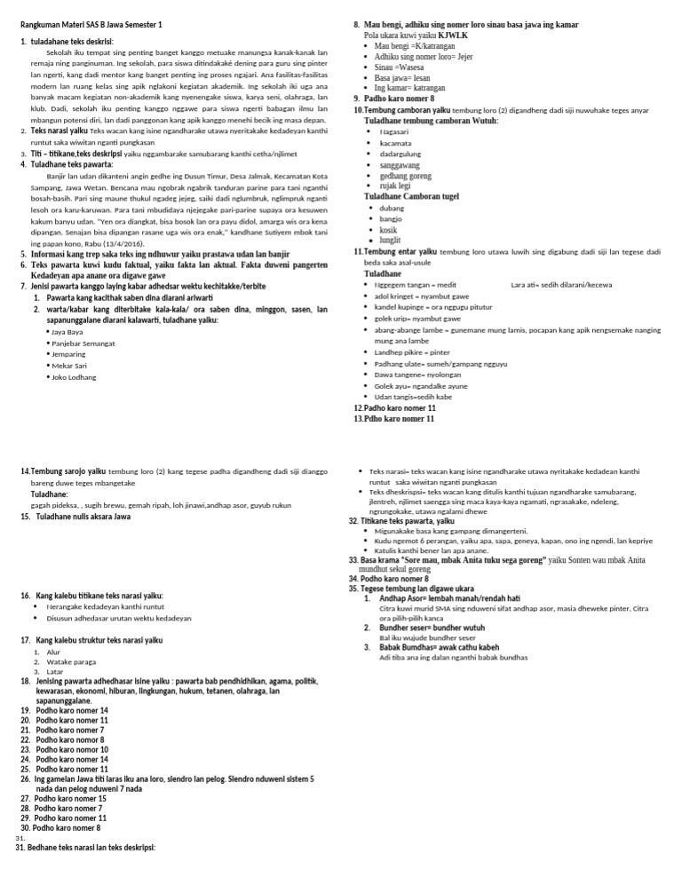 Rangkeman Materi SAS B Jawa new Semester 1 | PDF