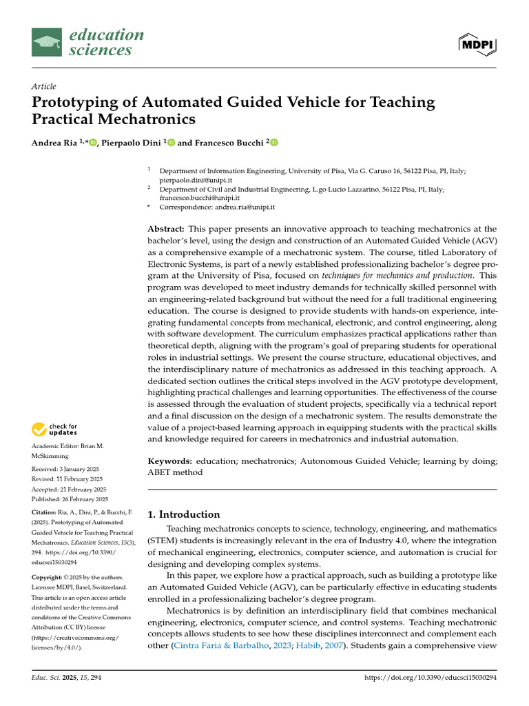 Prototyping of Automated Guided Vehicle For Teachi | PDF | Mechatronics | Engineering
