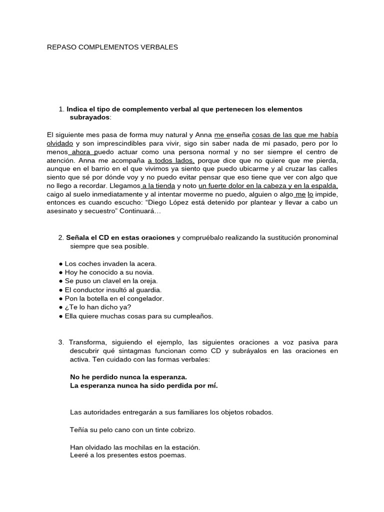 REPASO COMPLEMENTOS VERBALES (2) | PDF | Oración (Lingüística)