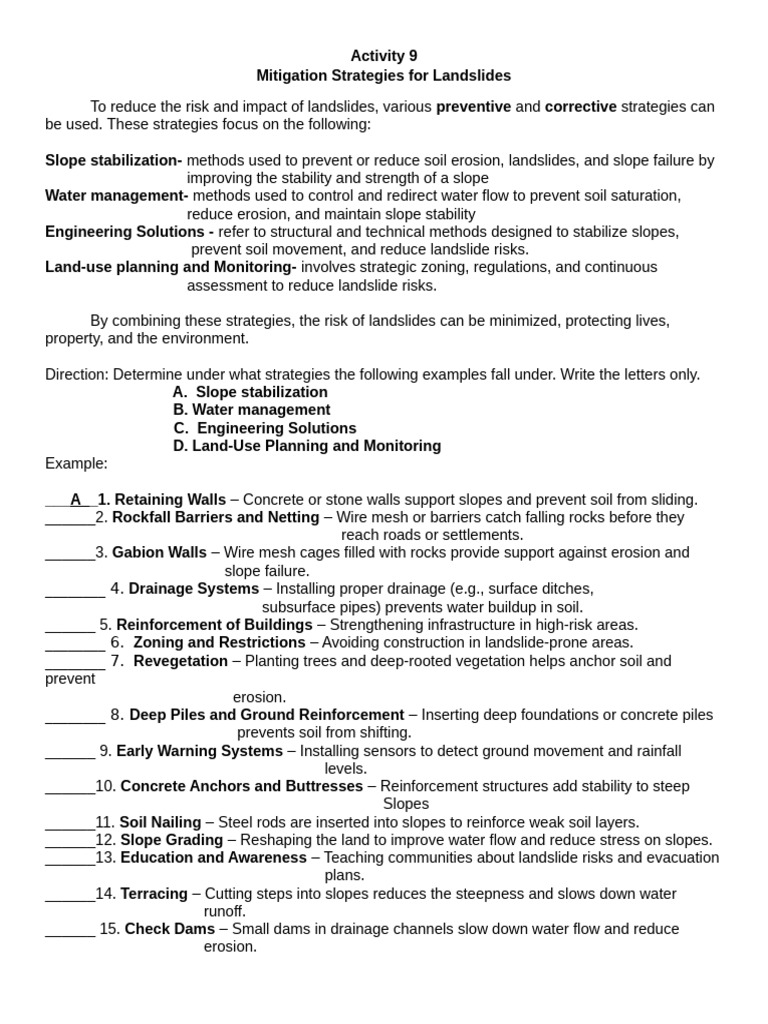 Activity 9 Mitigation For Landslides | PDF | Landslide | Deep Foundation