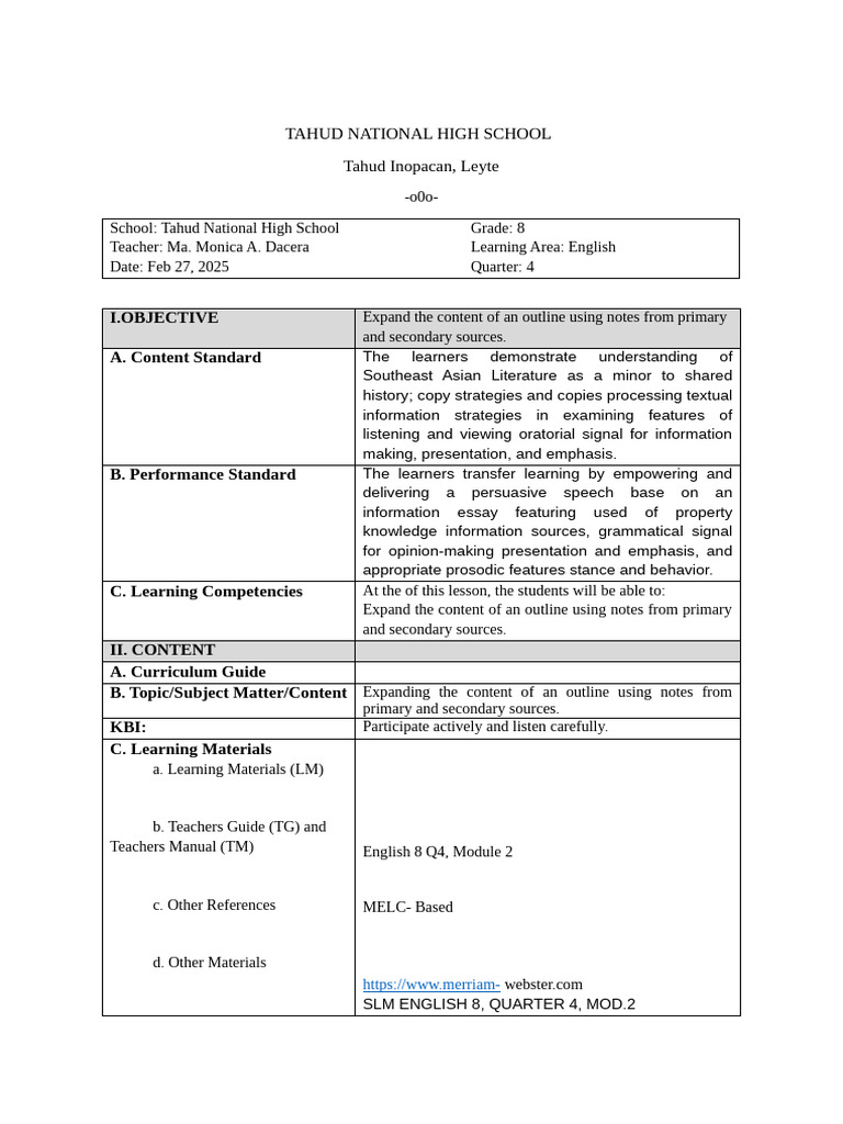 Lesson-Plan- Gr8 (module2)13 | PDF | Teachers | Information