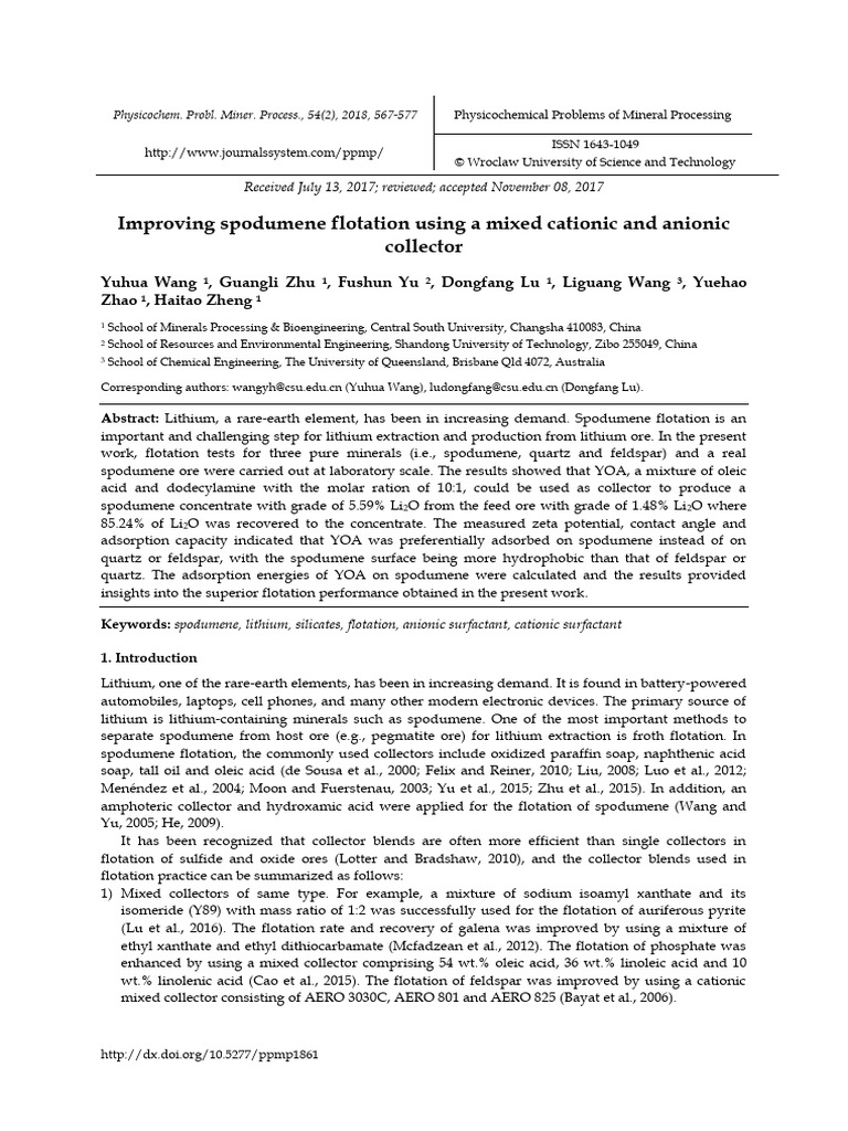 Improving Spodumene Flotation Using | PDF | Adsorption | Ph