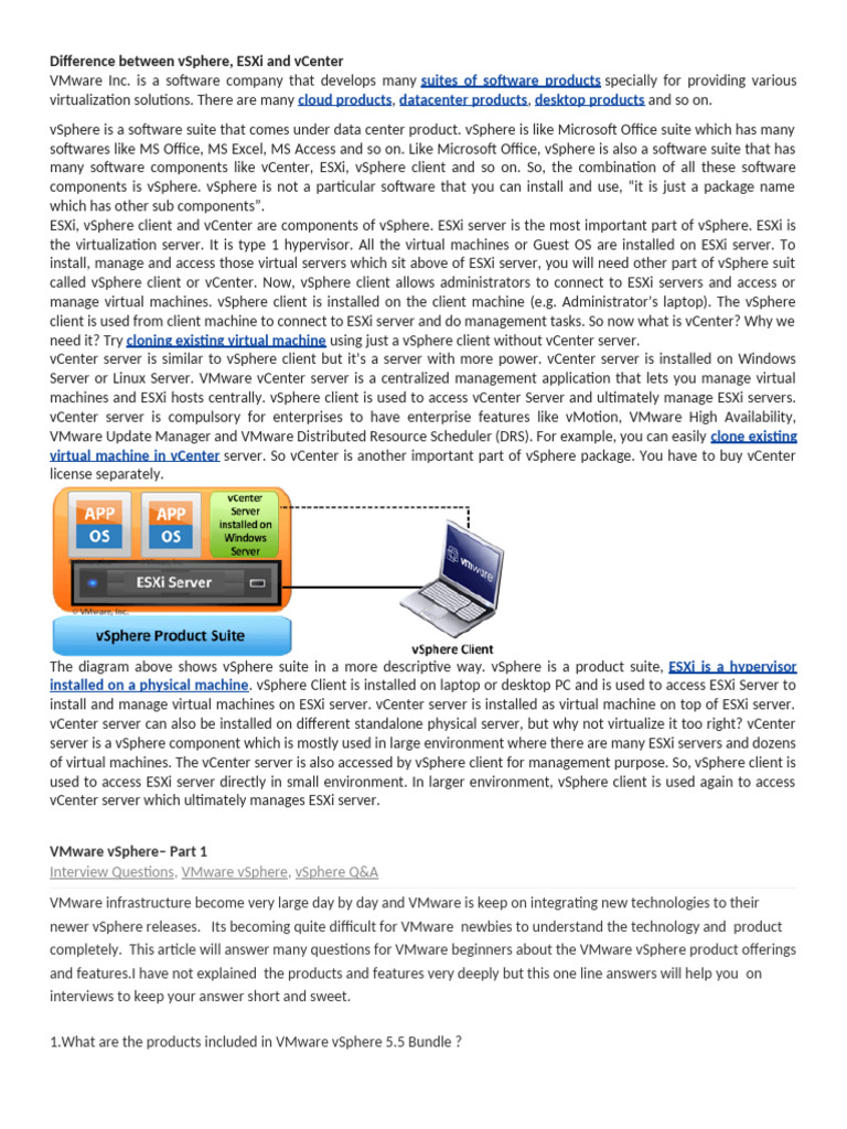 Difference Between VSphere, ESXi and VCenter | PDF | V Mware | Virtualization