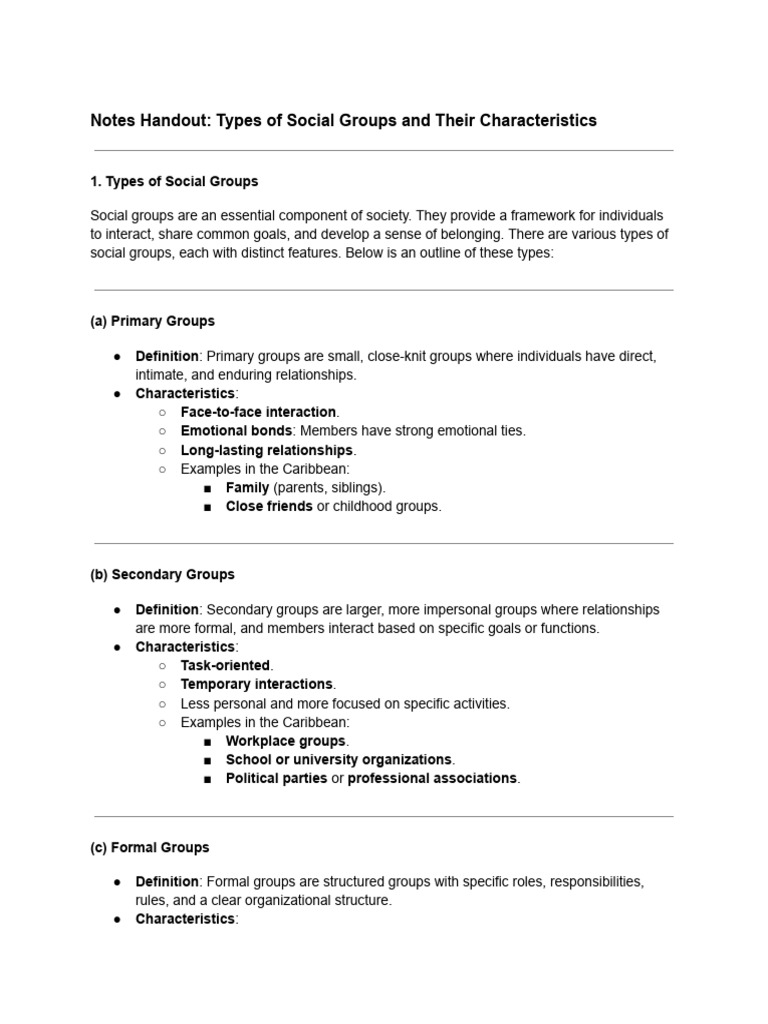 Types and Characteristics of Social Groups | PDF | Social Group ...