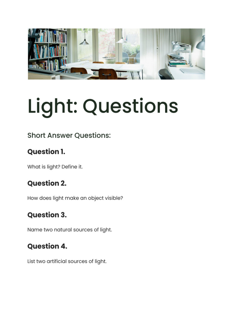 Questions on Light and Its Properties | PDF