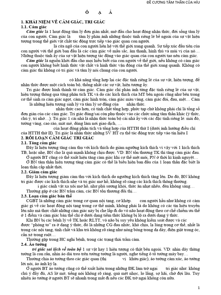 ĐỀ CƯƠNG TÂM THẦN - VNU UMP | PDF