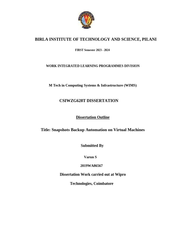 2019WA86567 - Snapshots Backup Automation On Virtual Machines - Mid-Sem - Dissertation | PDF ...