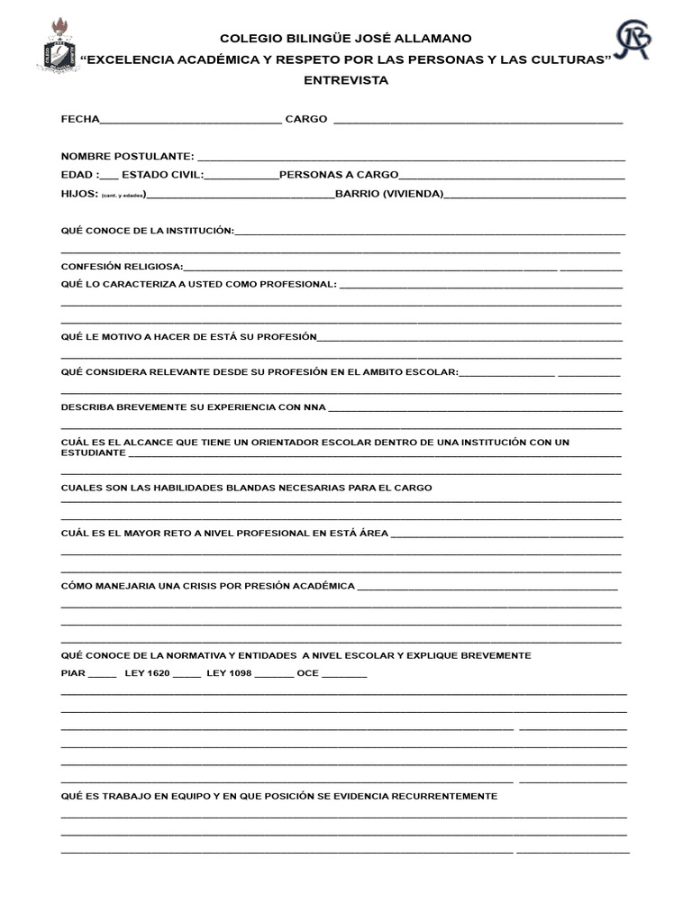 Entrevista para Orientador Escolar en Colegio | PDF