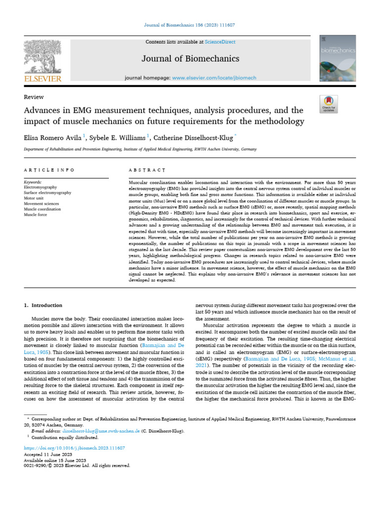 Advances in EMG Measurement Techniques, Analysis Procedures, | PDF ...