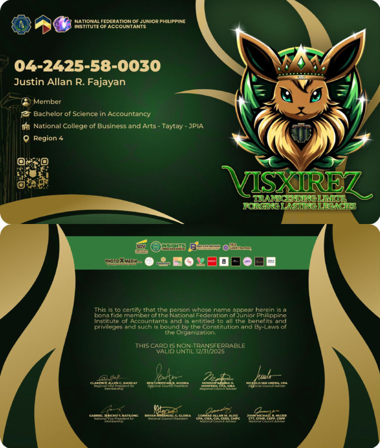 Justin Allan R. Fajayan - Membership Card | PDF