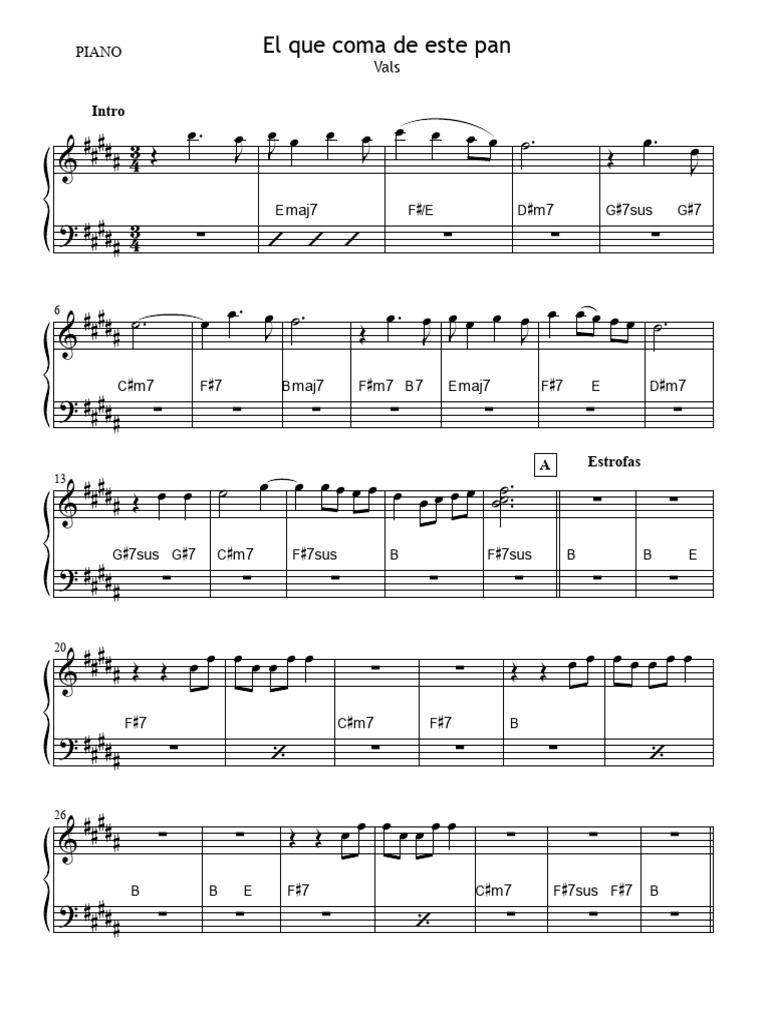 El Que Coma de Este Pan PIANO 1 | PDF