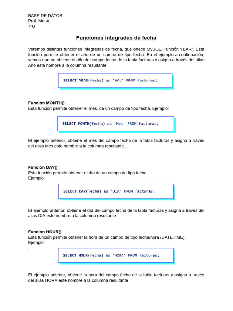 Funciones integradas de fecha | PDF | Bases de datos | Función (Matemáticas)
