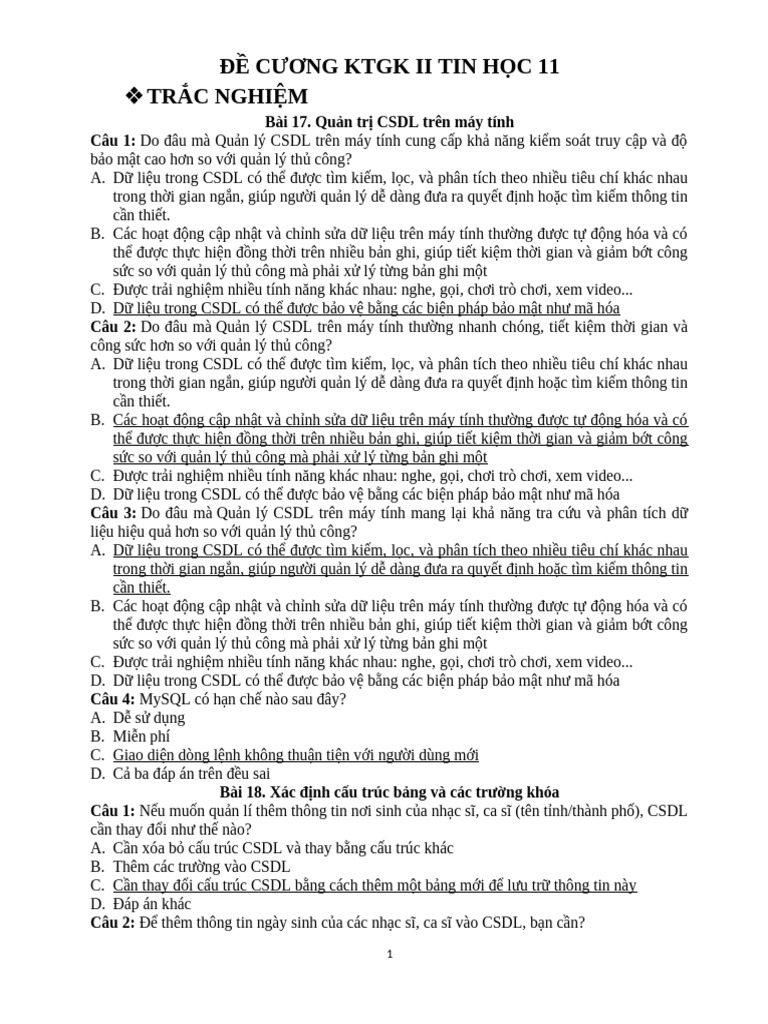 ĐỀ CƯƠNG Giữa Kì II TIN 11 - ICT - 2025 | PDF