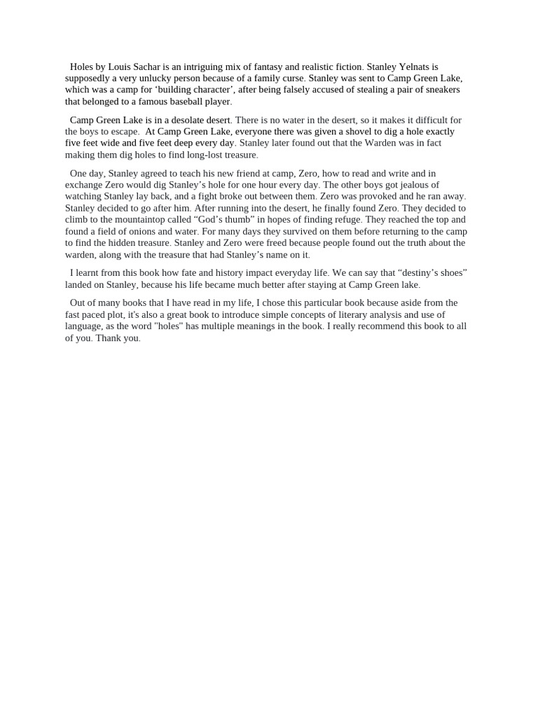 Holes Book Report | PDF