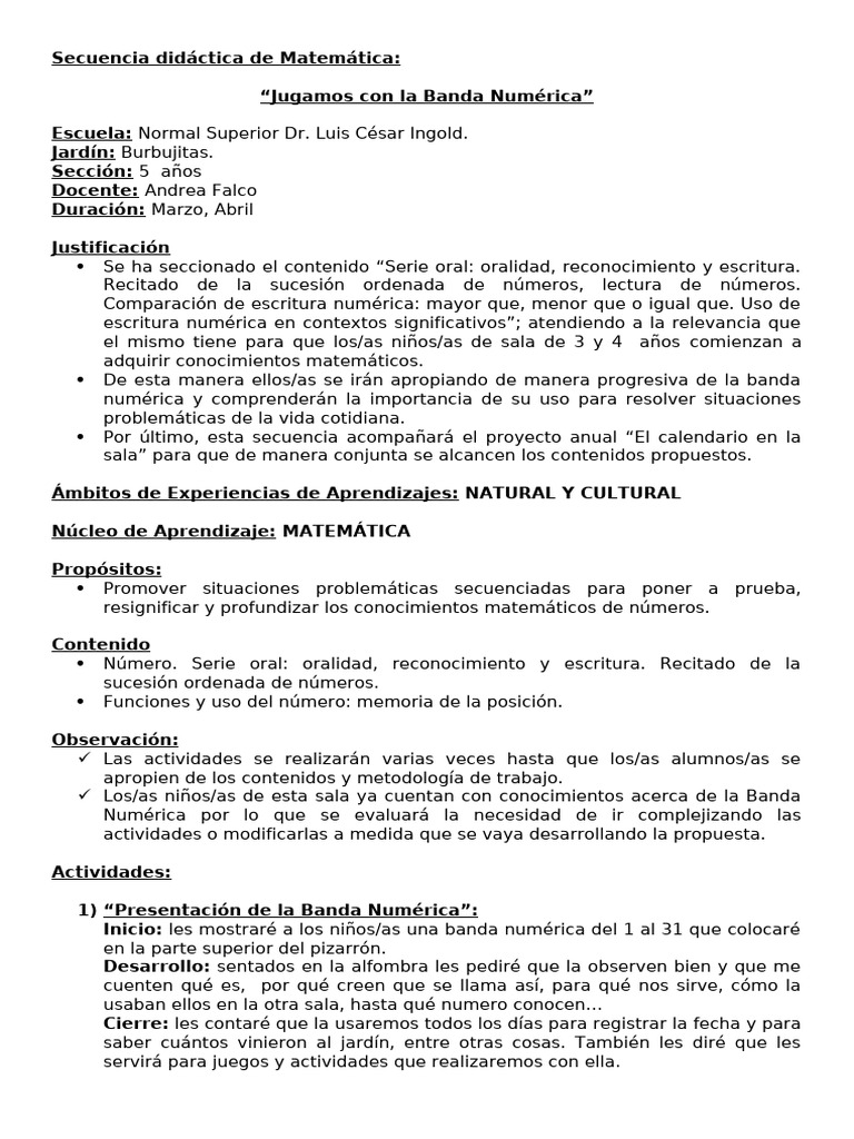 Actividades con Banda Numérica para Niños | PDF | Educación de la ...