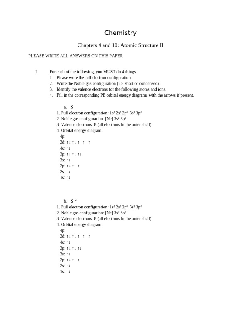 Chemistry Atomic Structure II Review | PDF | Electron Configuration ...