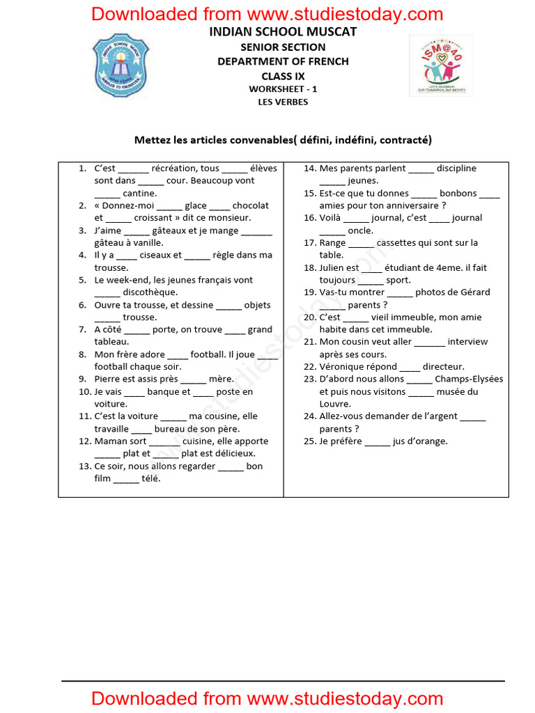 CBSE Class 9 French Les Articles | PDF | Échecs | Théorie (échecs)