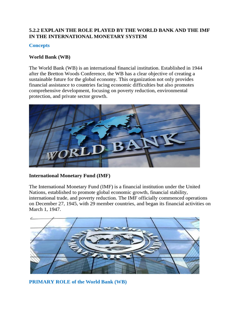 World Bank and IMF Roles Explained | PDF | International Monetary Fund ...