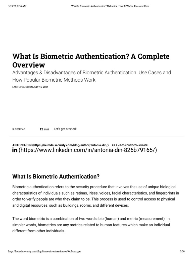 Biometric Authentication Explained: Pros & Cons | PDF | Biometrics ...